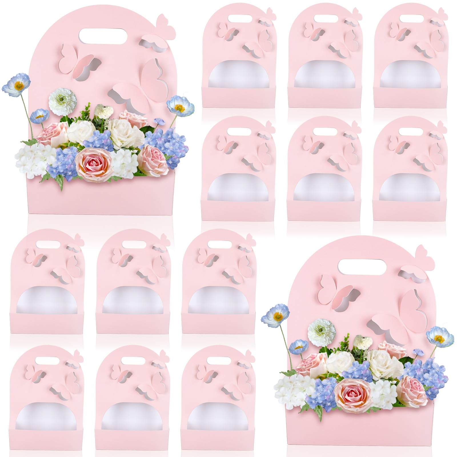 Amazon.com: Whaline Kraft Flower Gift Bags 10Pcs Pink Bouquet Bags Box ...