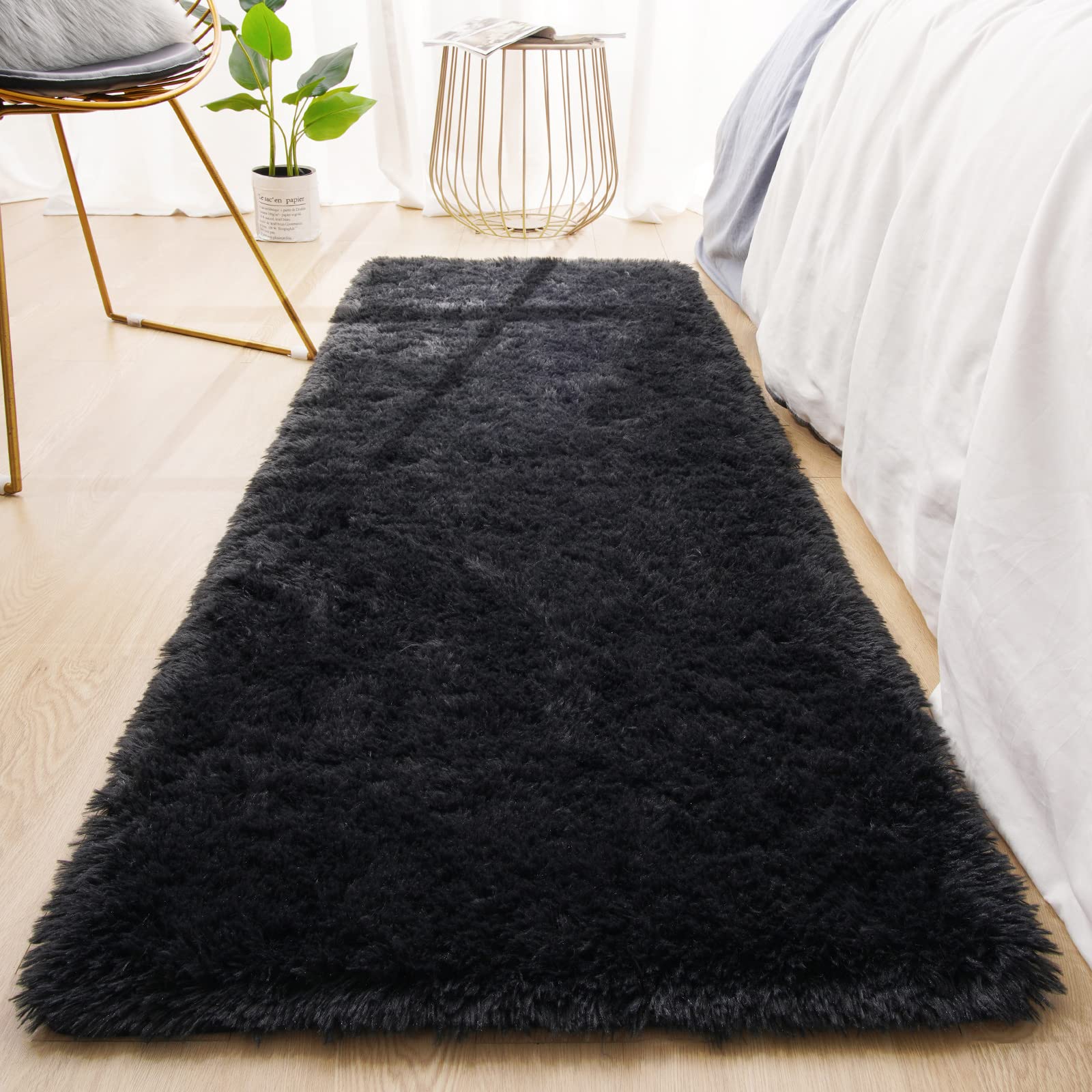 Snapklik.com : QXKAKA 2x6 Black Fluffy Area Rugs For Bedroom Living ...
