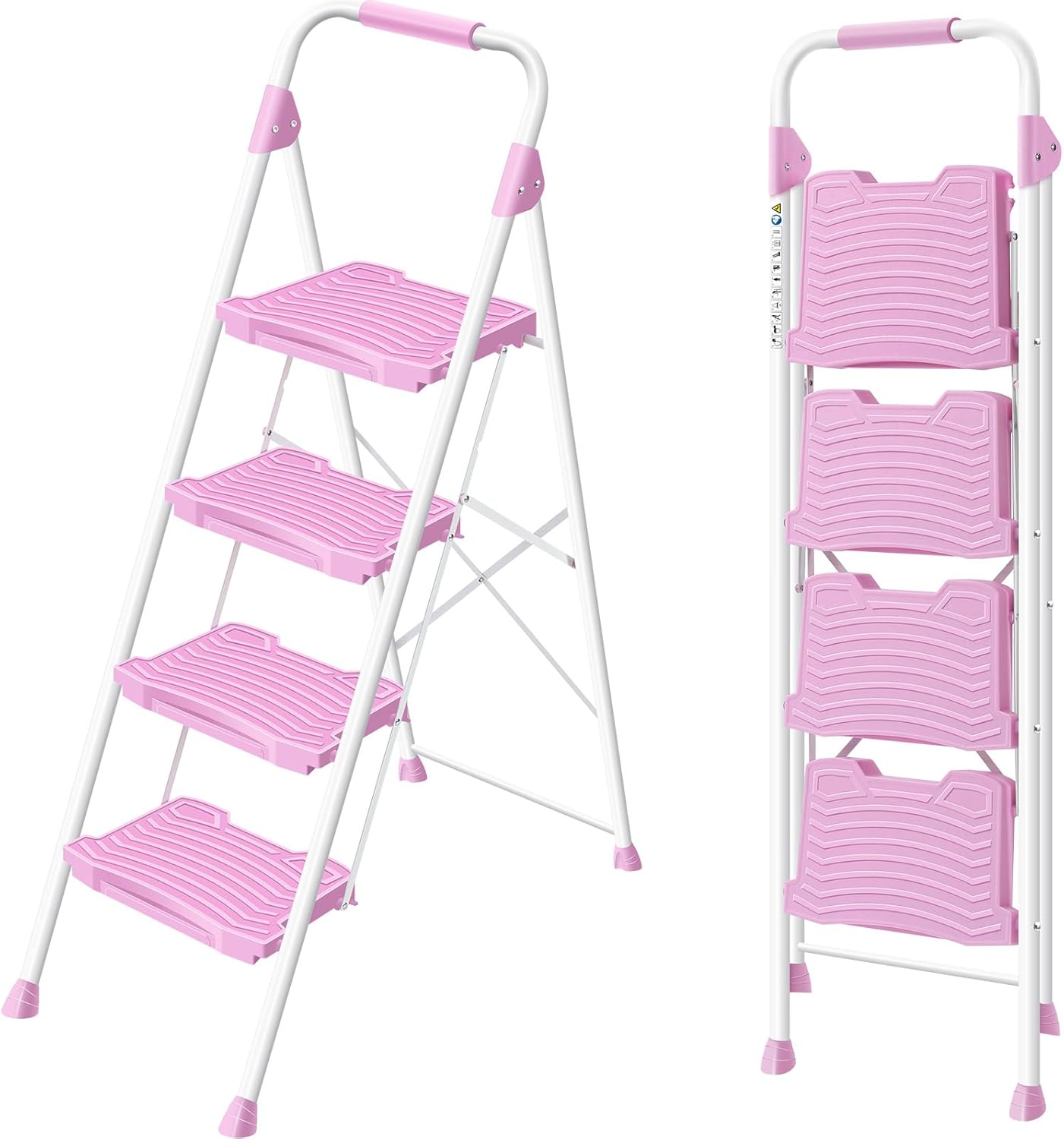 KINGRACK 4 Step Ladder, Sturdy Step Stool with Handrail, Anti-Slip Wide ...