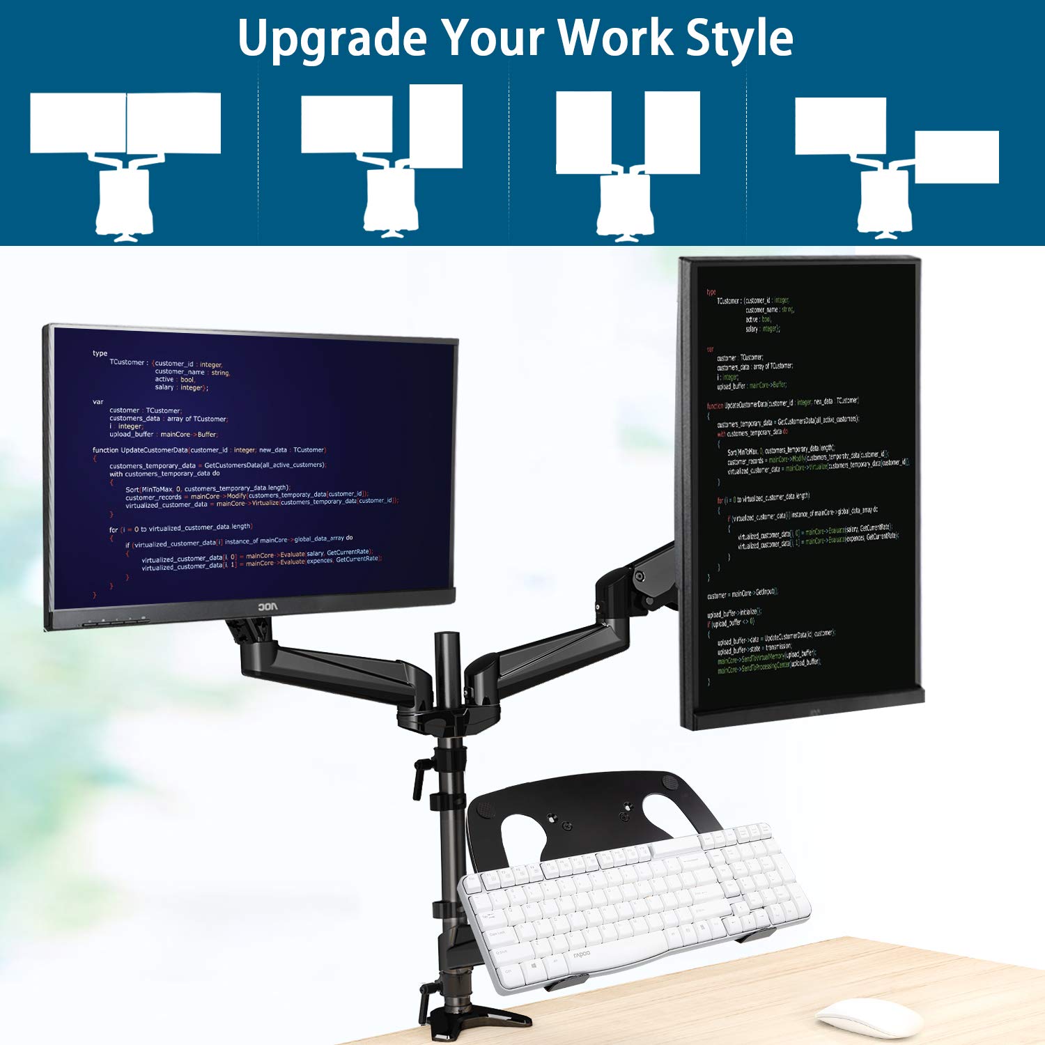 HUANUO Monitor and Laptop Mount, Gas Spring Dual Monitor Stand with ...