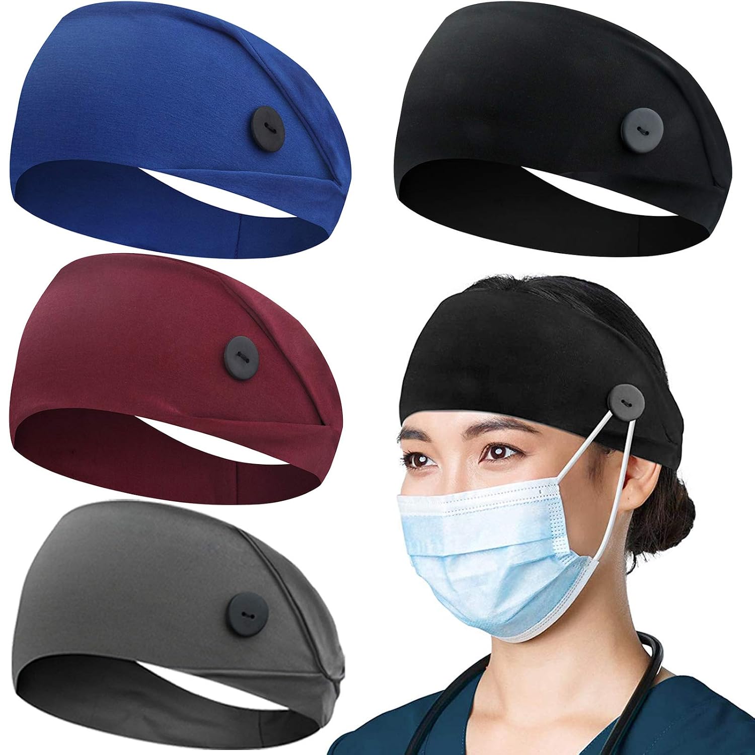 Amazon.com : ABAMERICA Headbands with Button for Mask, Wide Nurses ...