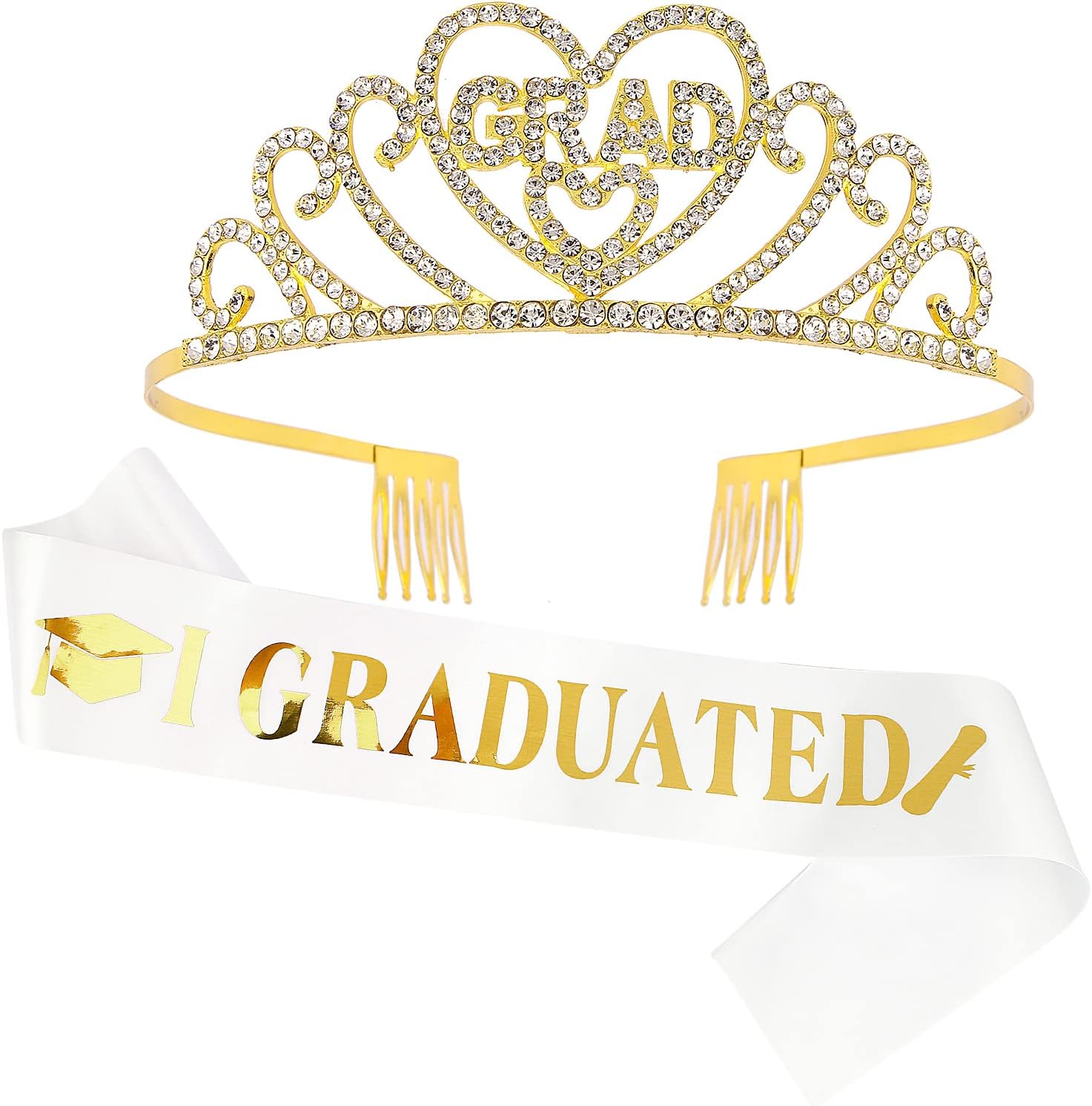 Amazon.com: CAVETEE Gold Graduate Crown and Sash Congratulations ...