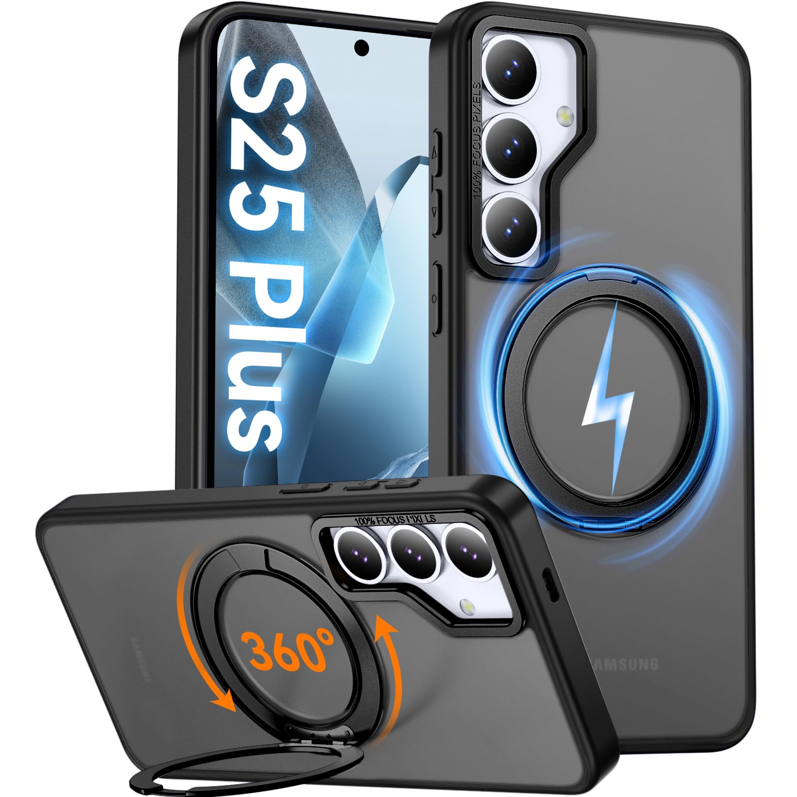 Amazon.com: Oneagle 360° Spin Magnetic Stand for Samsung Galaxy S25 Plus Case Translucent [Fit ...