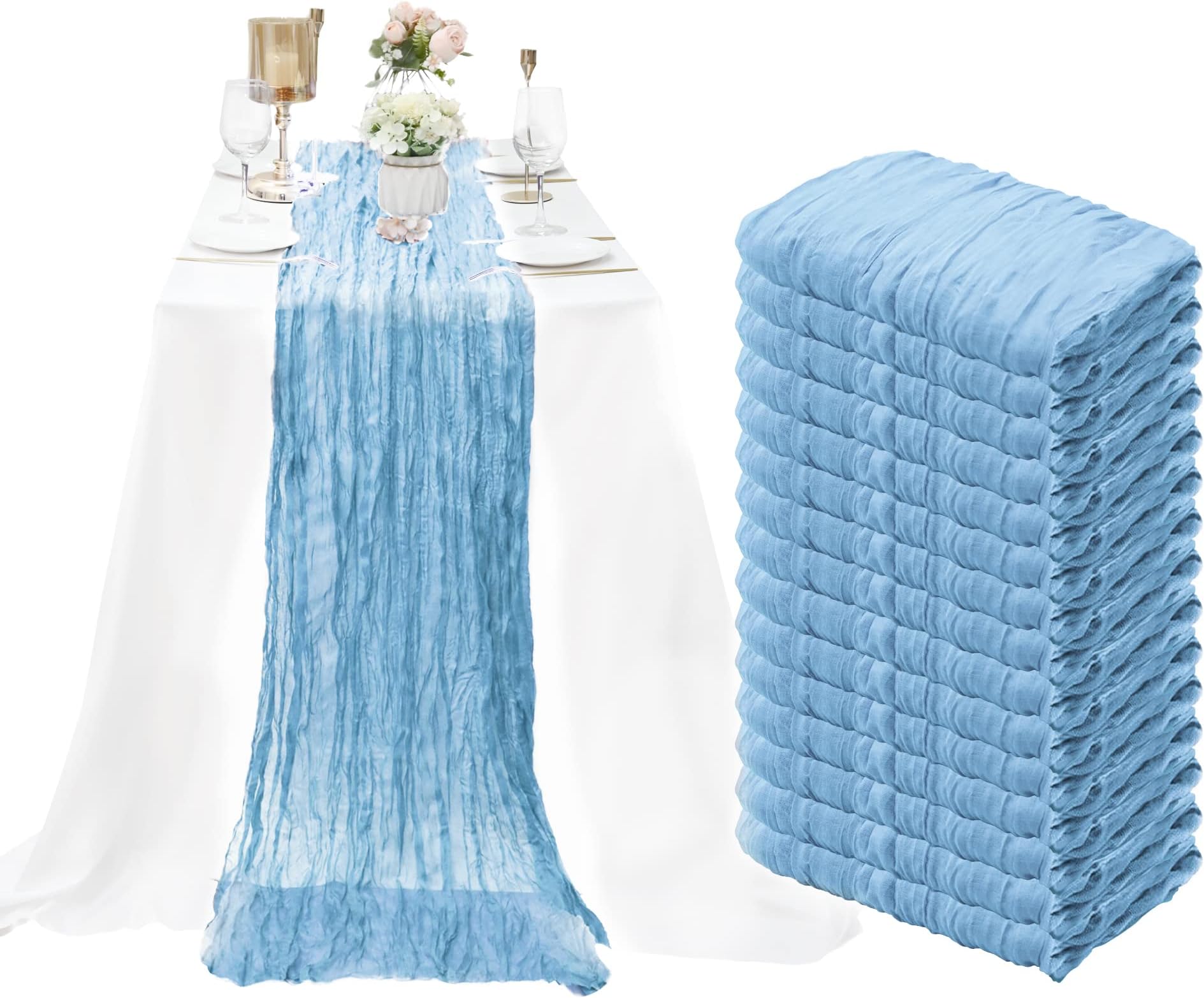 Amazon.com: 10 Pack 10ft Baby Blue Chiffon Table Runners,Wedding Table ...