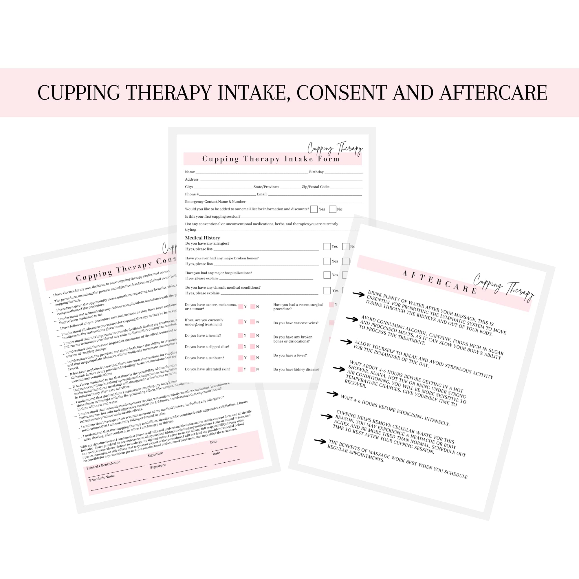 Cupping Therapy Intake Consent And Aftercare Form 75 Pack 8 ...