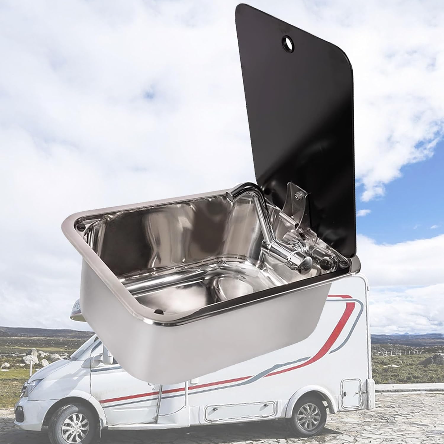 TRUNXUCL Évier de Caravane pour Camping-Car, Évier Carré Simple en ...