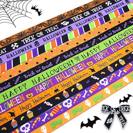 Amazon.com: ALIBBON 12 Yards 3/8" Halloween Ribbon Pumpkin Ghost ...