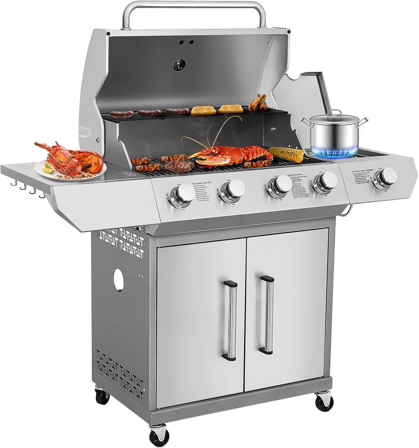 Amazon.com: Hykolity 4 Burner Propane Gas Grill, Stainless Steel Gas ...