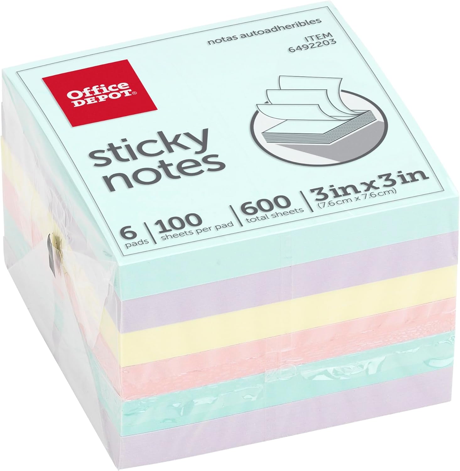 Amazon.com : Office Depot® Brand Sticky Notes, 3" x 3", Assorted Pastel ...