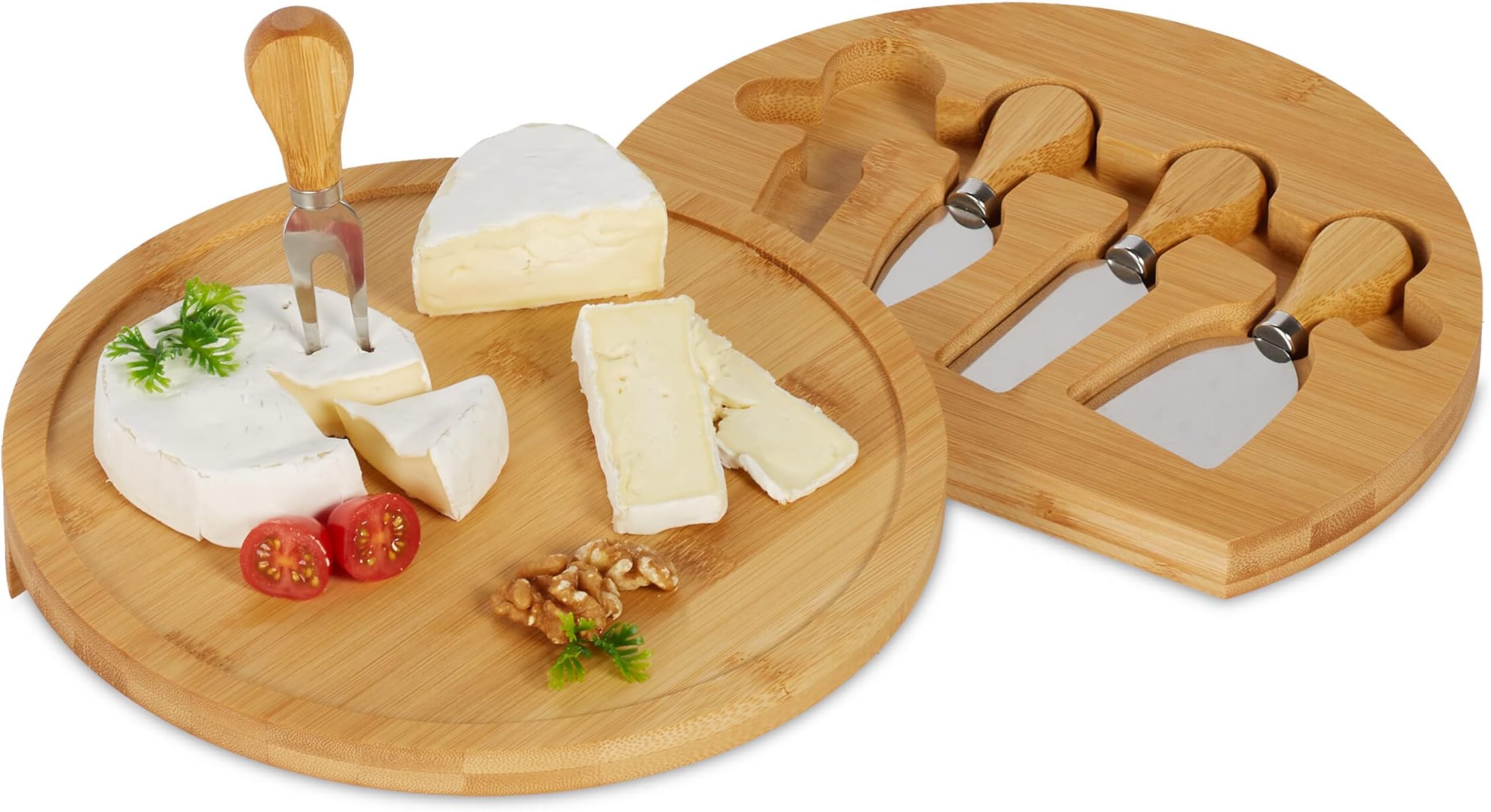 Relaxdays Cheese Board with Cheese Knife Set, HD 4 x 25 cm, Rotating ...