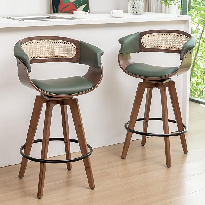 Amazon.com: Set of 2 Rattan Swivel Counter Stools - 26.4 inch Counter ...