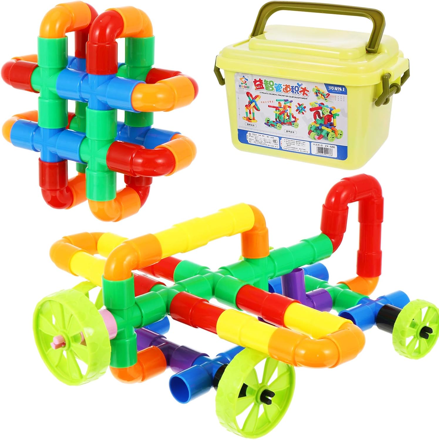 TOYANDONA 1 Set/ 88pcs Pipe Tube Toy Plastic Water Pipe Building Blocks ...