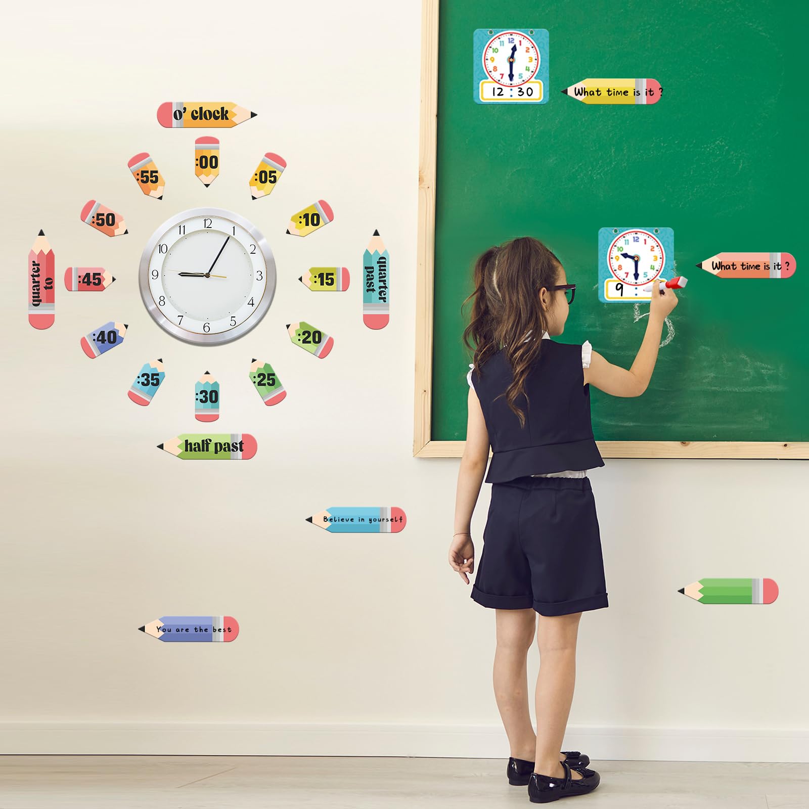 Snapklik.com : Yeaqee 31 Pcs Telling Time Bulletin Board Analog Clock ...