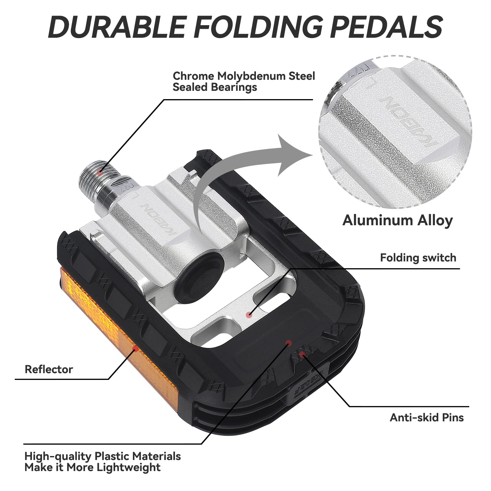KABON Folding Bike Pedals, Bicycle Foldable Pedals with Aluminum ...