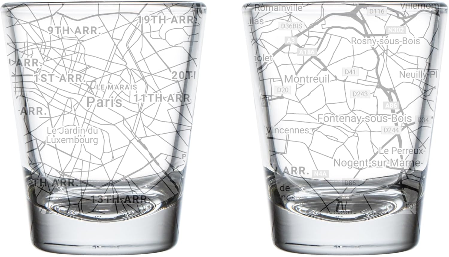 Amazon.com | Set of 2 Shot Glasses 1.75oz Gift City Map Paris, France ...