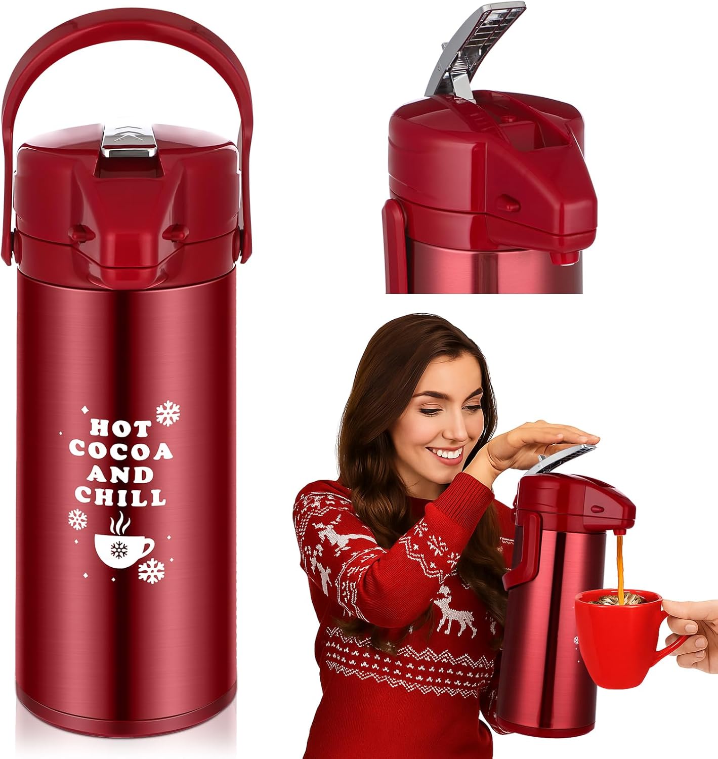 Amazon.com: Vesici 84.55 oz Hot Chocolate Drink Dispenser with Pump Red ...