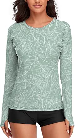 CHILL·TEK Women's Long Sleeve Rash Guard Leaf Swim Shirt UV Sun ...