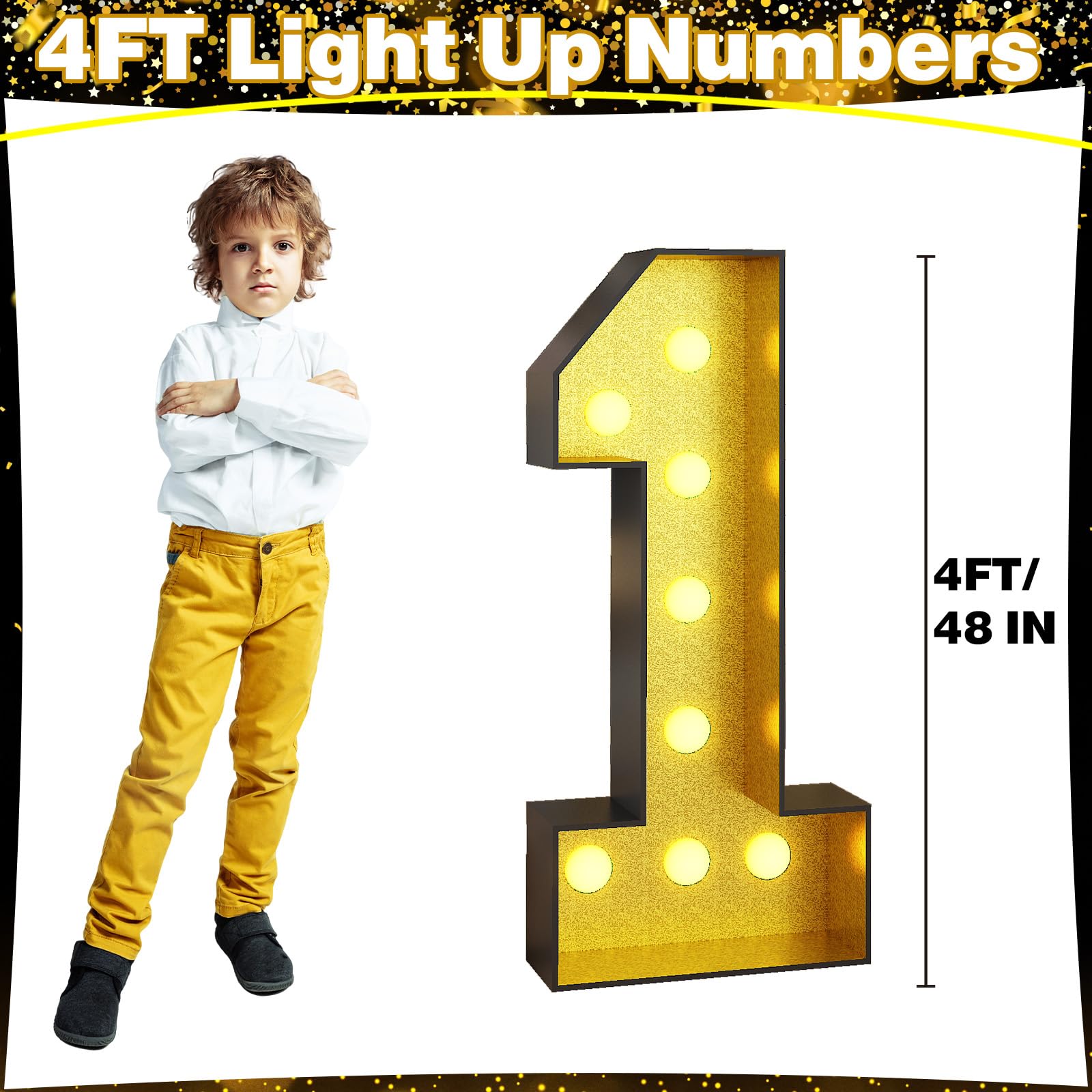 Snapklik.com : 4FT Large Light Up Numbers 1, Black Gold Number 1 ...