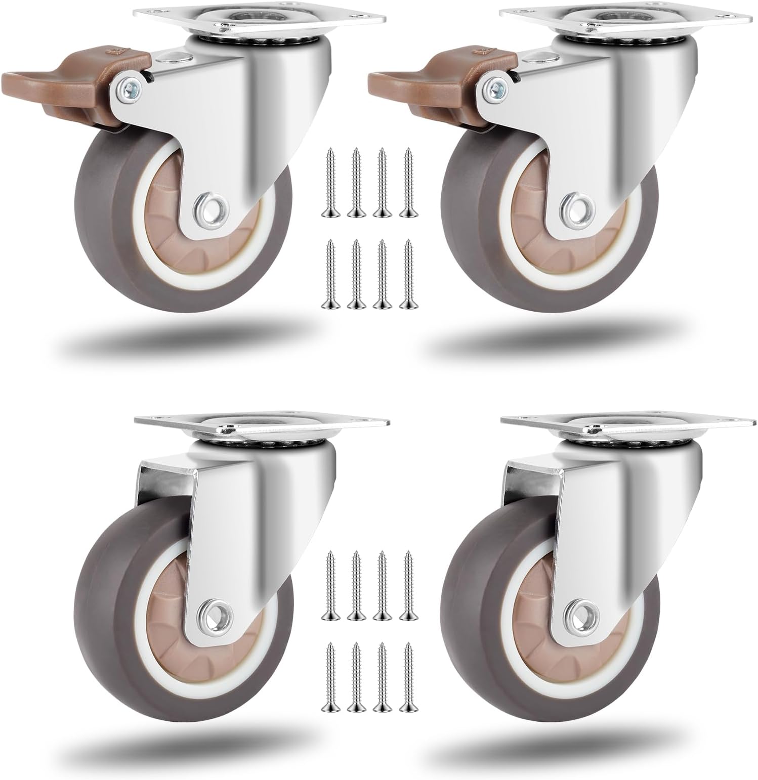 Amazon.com: POWERTEC 3 Inch Swivel Caster Wheels Set of 4 with Brake ...