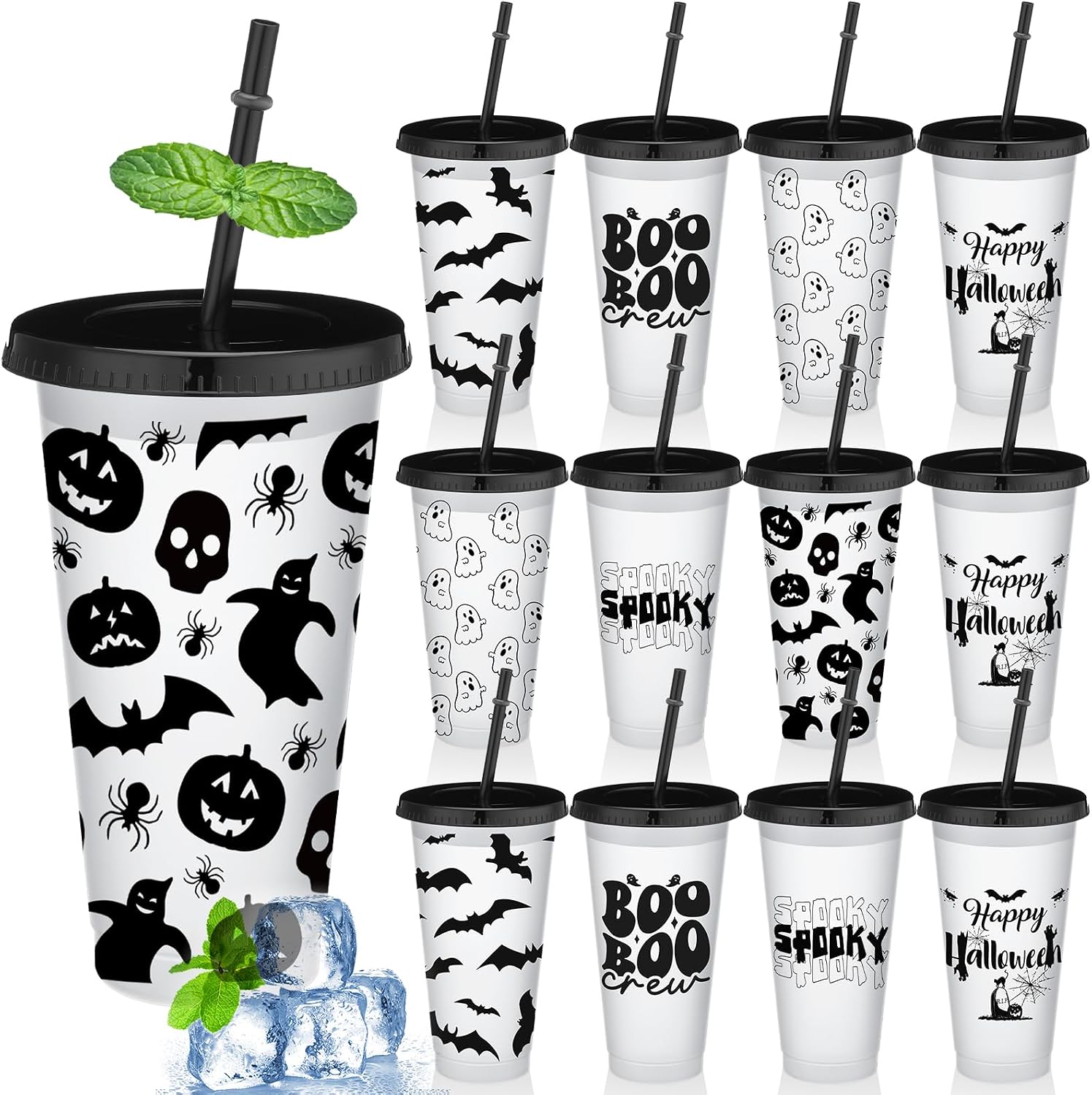 Amazon.com: SiliFine 12 Set Halloween Plastic Cups - 24 oz Reusable ...
