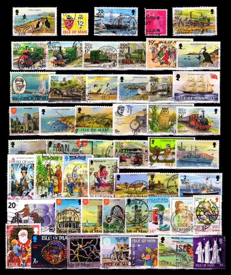 ISC~ ISLE of Man Stamps, 50 Different Moslty Large & Thematic Stamps ...