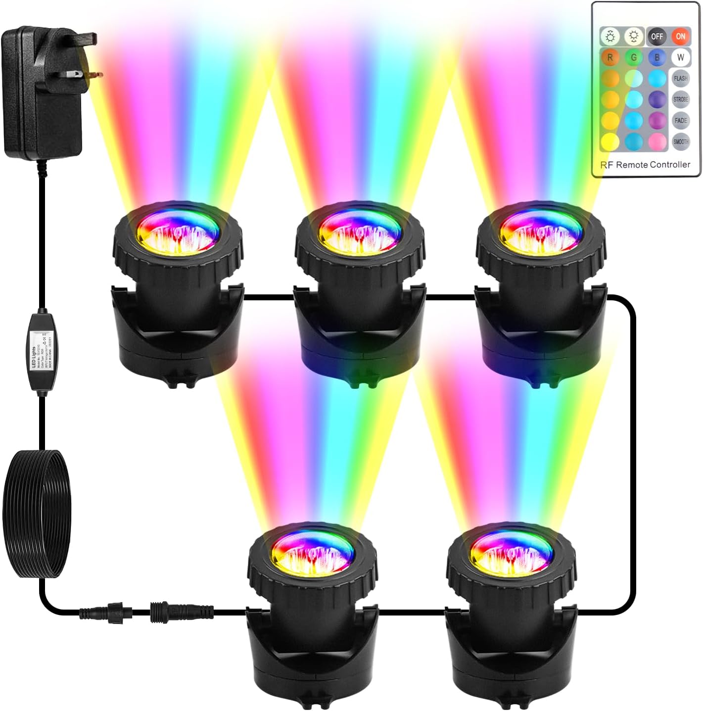 CORESLUX Pond Lights Mains Powered, 5-in-1 Underwater RGB Aquarium ...