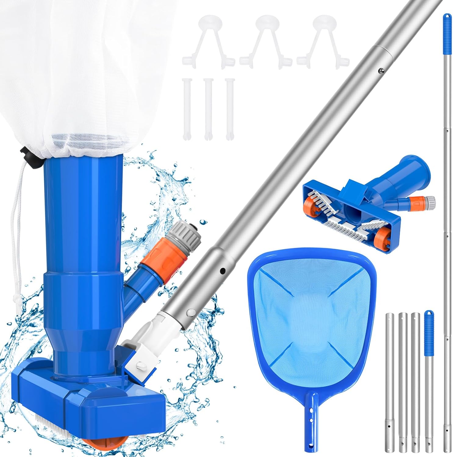 Amazon.com : 2024 Upgraded 4 Section Poles of 68" Portable Pool Vacuum ...