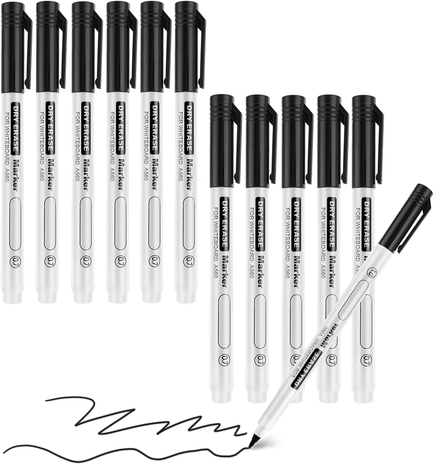 Sibba Black Dry Erase Markers Ultra Fine Tip, Pack of 12, 0.7mm, White ...