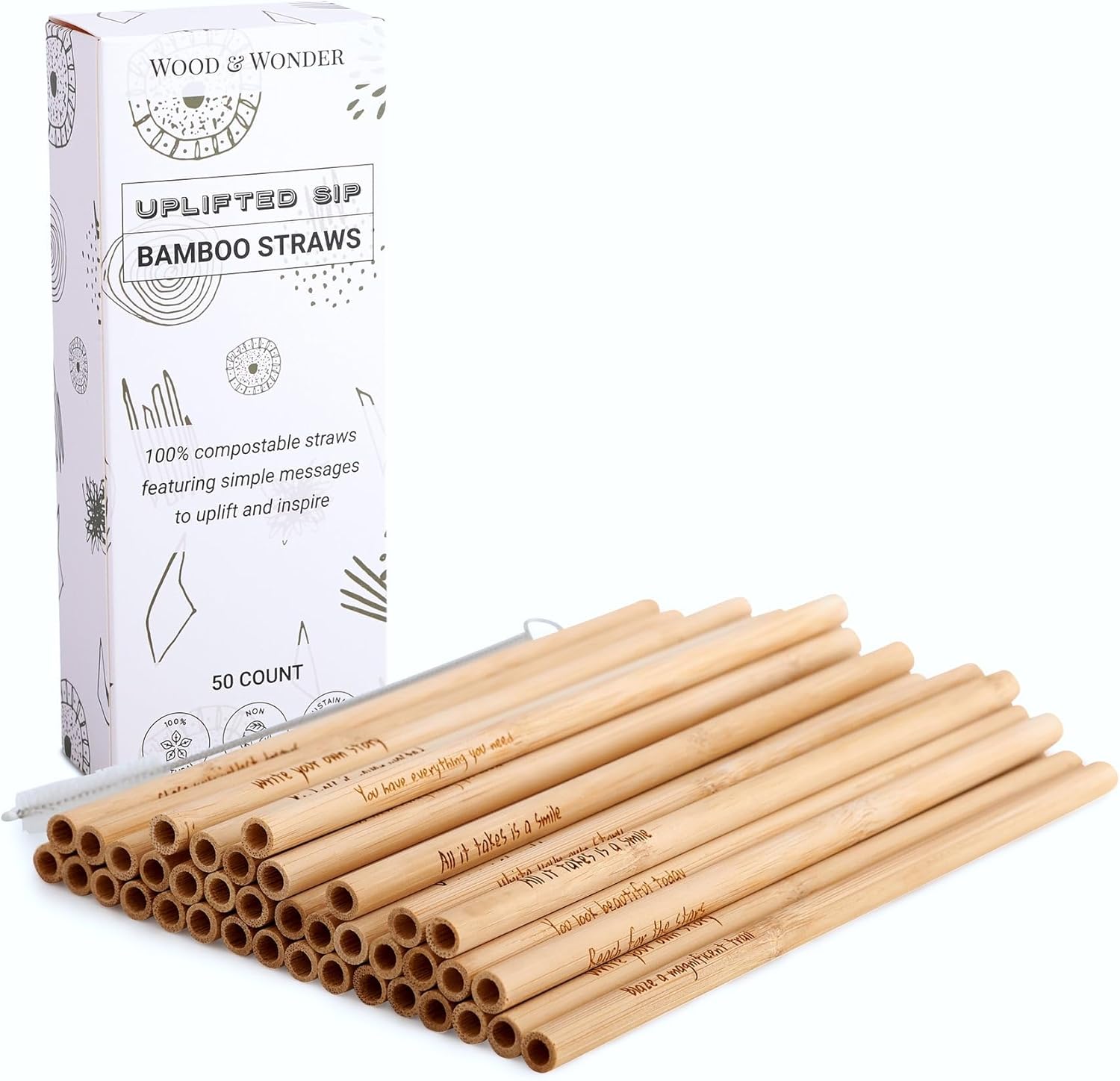 Amazon.com: Uplifted Sip Reusable Bamboo Straws Rustic, Compostable ...