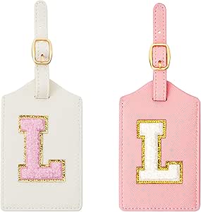Amazon.com: 2 Pcs Initial PU Leather Monogrammed Embroidered Luggage Tags for Suitcase Baggage ...