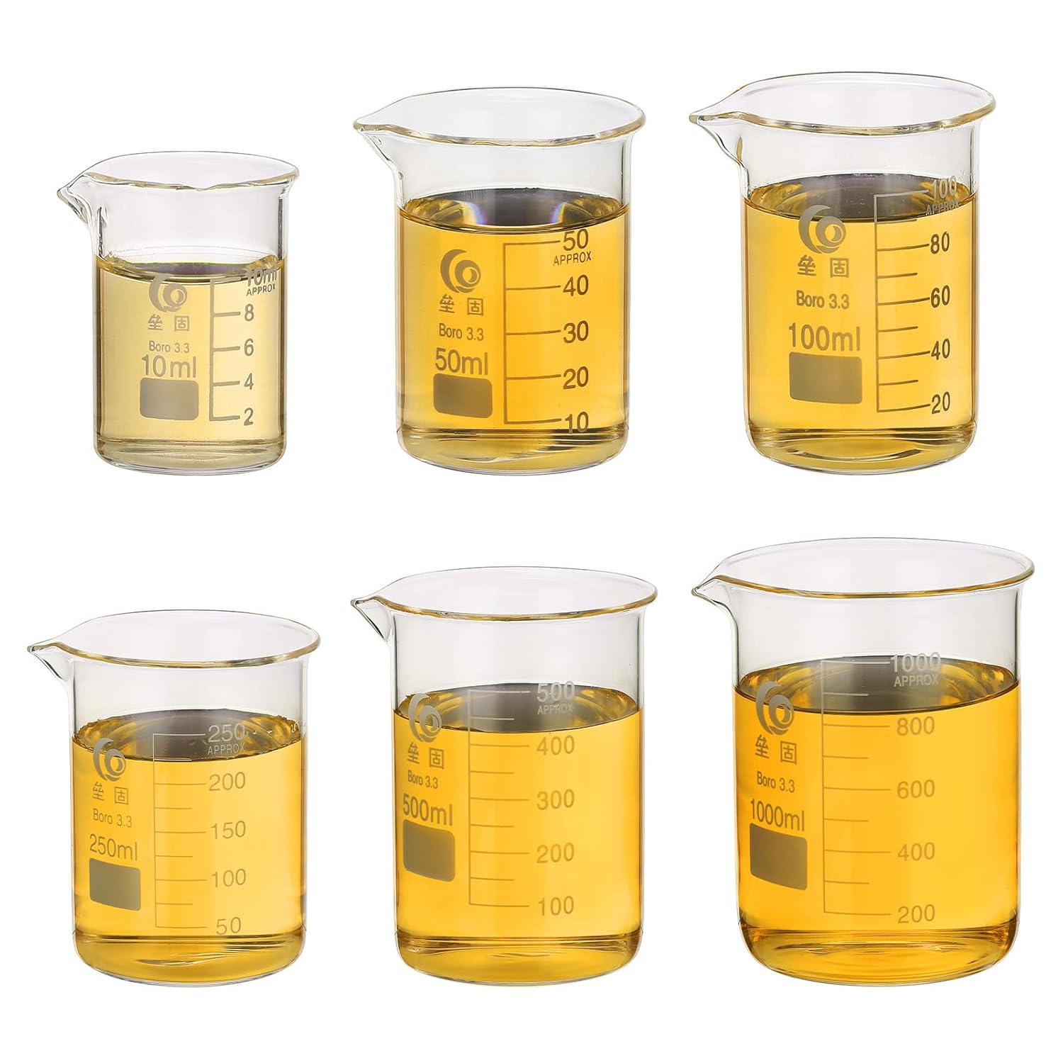 Amazon.com: PATIKIL 10/50/100/250/500/1000ml Low Form Glass Beaker ...