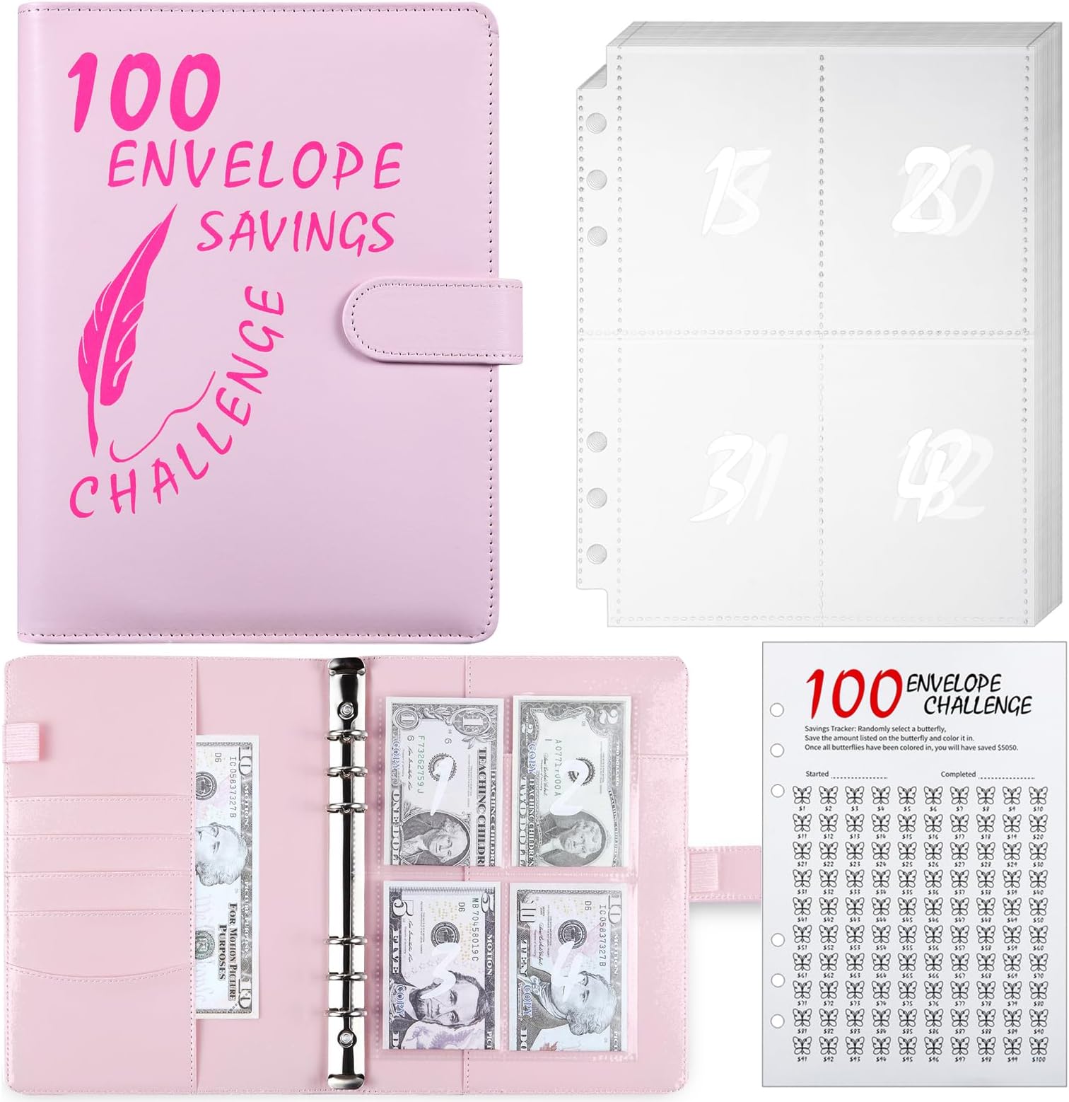 Amazon.com : 100 Envelope Challenge Binder, 25 Sheets Silkscreen ...