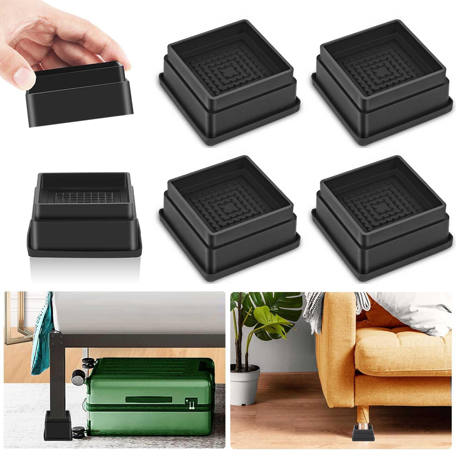 Amazon.com: DCWGAQ, Bed Risers of 2 in, Square Furniture Riser, Double ...