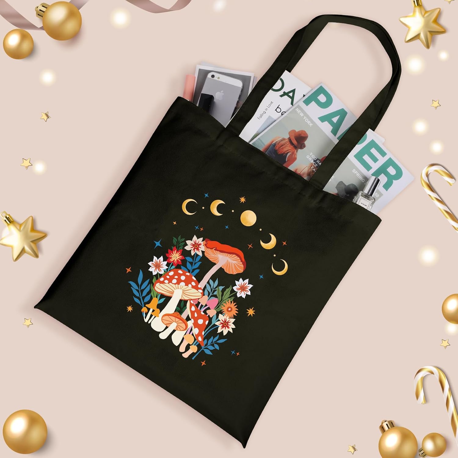 Louise Maelys Bolsa de lona para mujer, estética, de hongos y luna ...