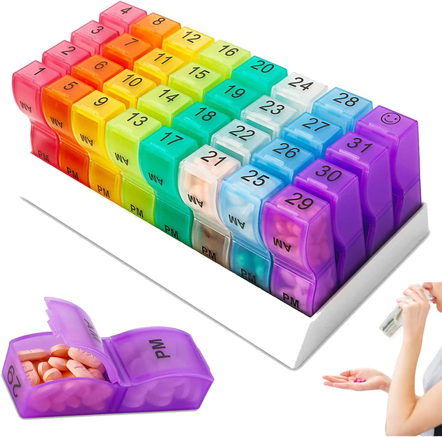 Amazon.com: Monthly Pill Organizer 2 Time A Day 31 Days, Am-Pm Daily ...