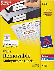 Amazon.com : Removable Multi-Use Labels, 1 X 2 5/8, White, 750/pack ...