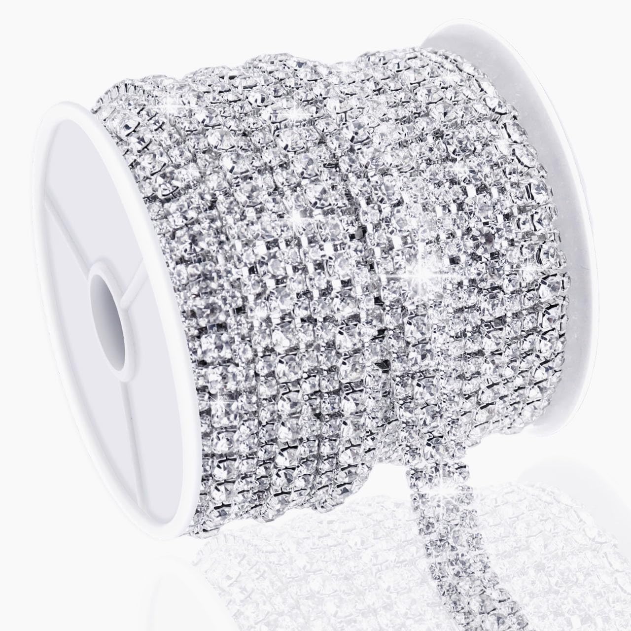 Amazon.com: Towenm 6 Yards 3 Rows Crystal Rhinestone Chain, Silver ...