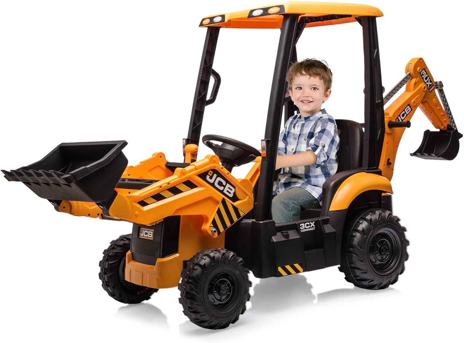 Amazon.com: 12V Licensed JCB Ride On Excavator, 4 in 1 Kids Excavator ...