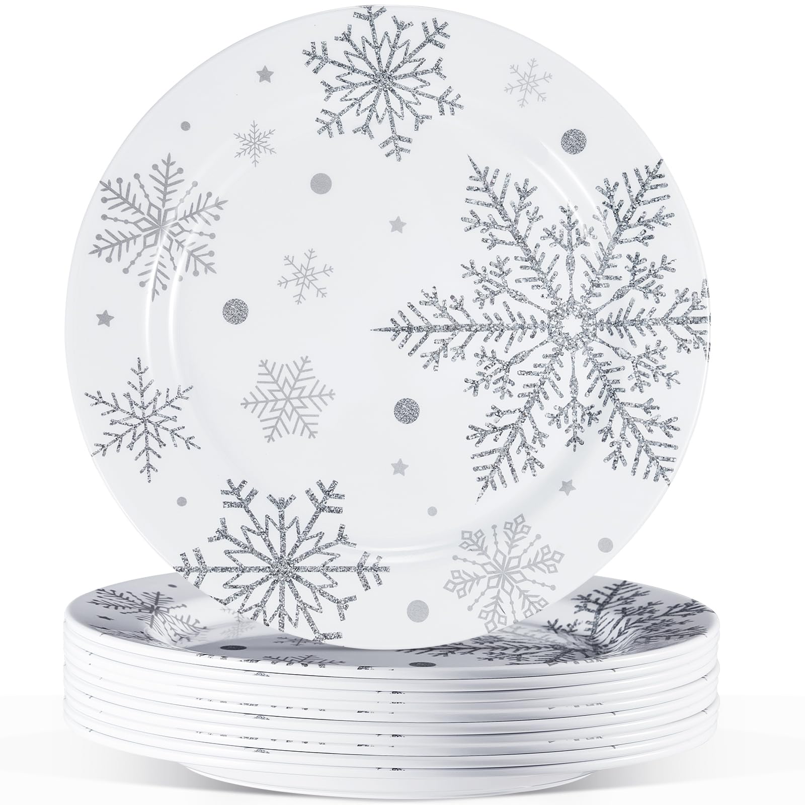 Amazon.com | Ziliny 10 Pcs Christmas Melamine Snowflake PlatesSilver ...