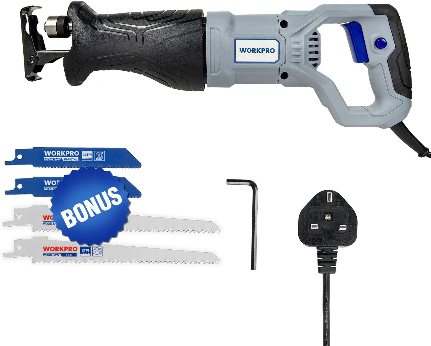 WORKPRO Reciprocating Saw 710W with 4 Blades, 2800 RPM Variable Speed ...