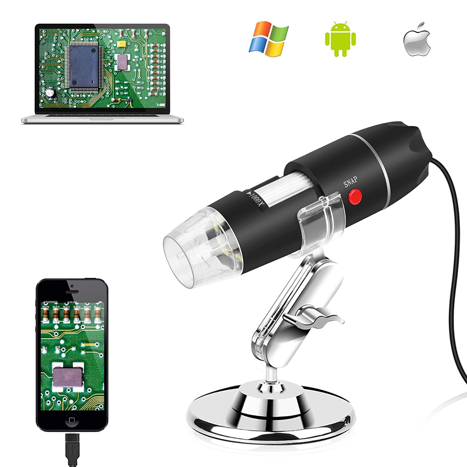 atdaraz 3 in1 USB Digital Microscope 40X to 1000X, 8 LED Magnification ...