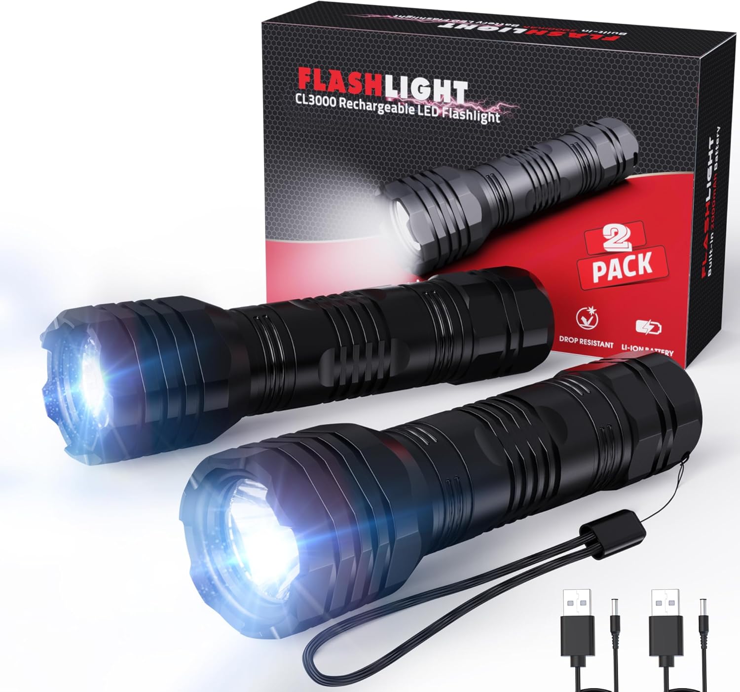 Roxicosly 2 Pack Rechargeable LED Flashlights, Small Handheld ...