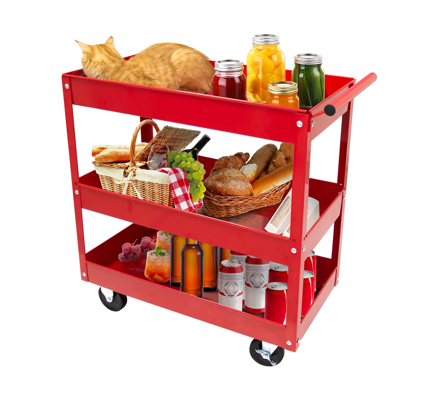 Snapklik.com : 3-Tier Service Cart 400 Lbs Capacity Metal Cart On ...