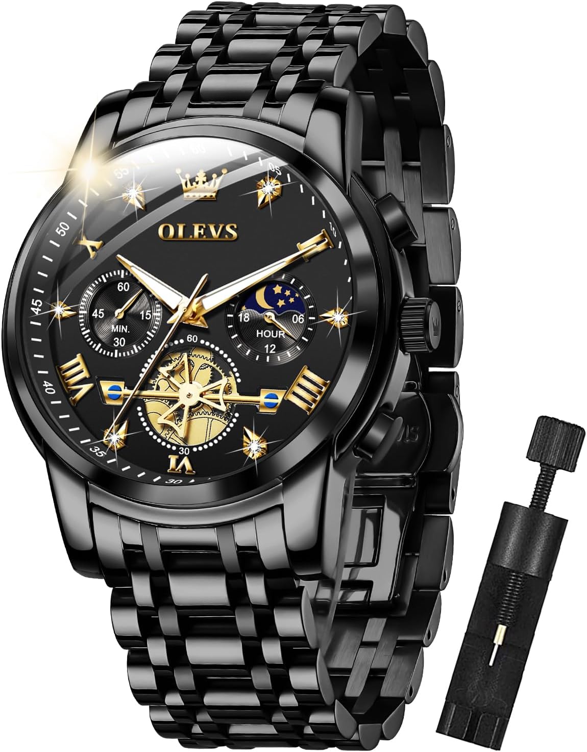 OLEVS Reloj para Hombre, Cronógrafo, Moda, Lujo, Casual, Acero Inoxidable, Reloj de Cuarzo ...