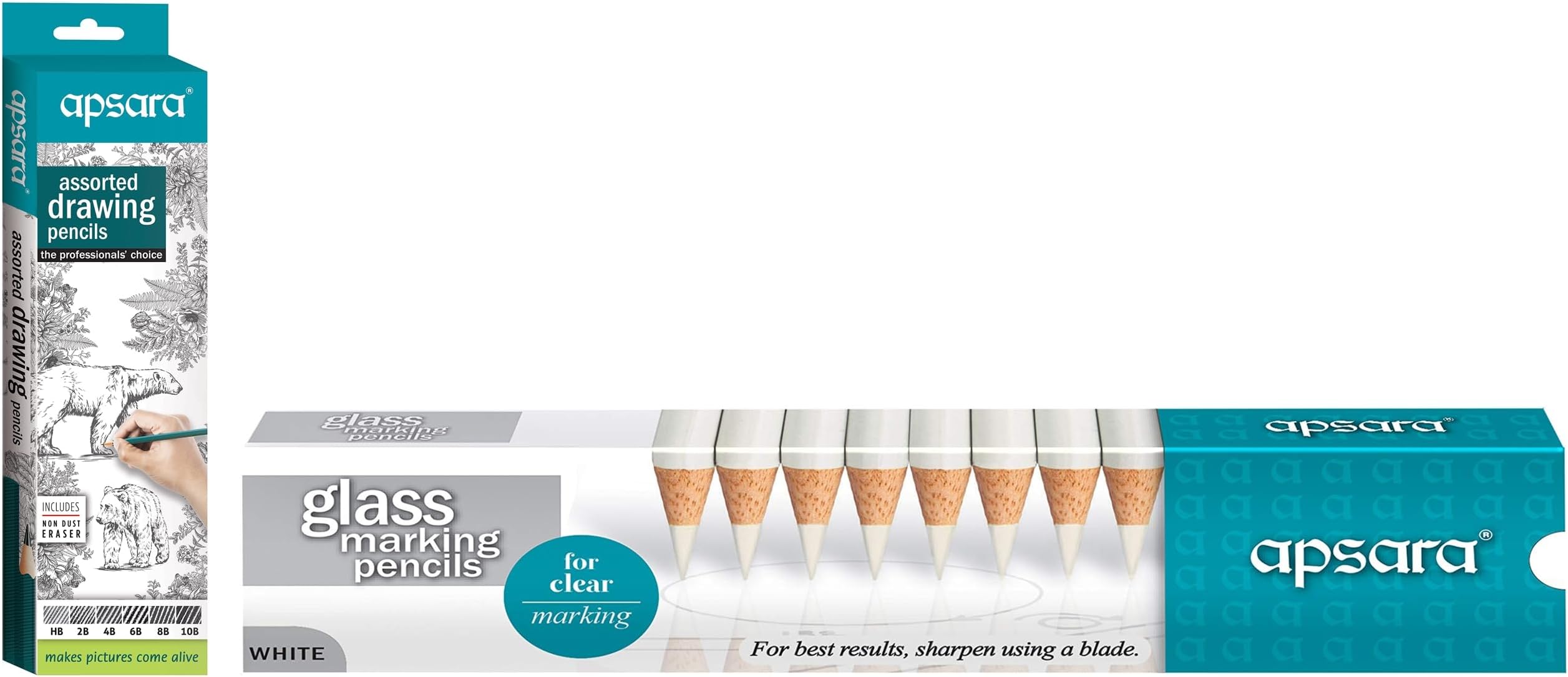 Apsara Glass Marking Pencils, White - Pack of 10 Assorted Drawing ...