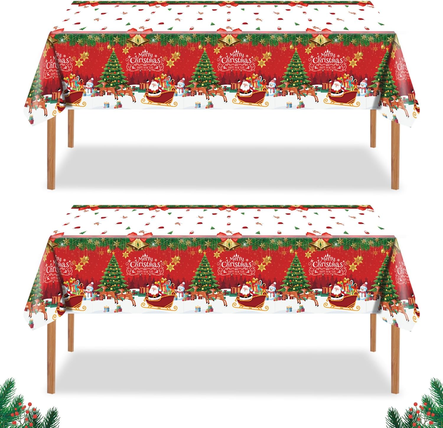 Christmas Tablecloth 2 Pack,137x274cm Christmas Party Tablecloth Red ...
