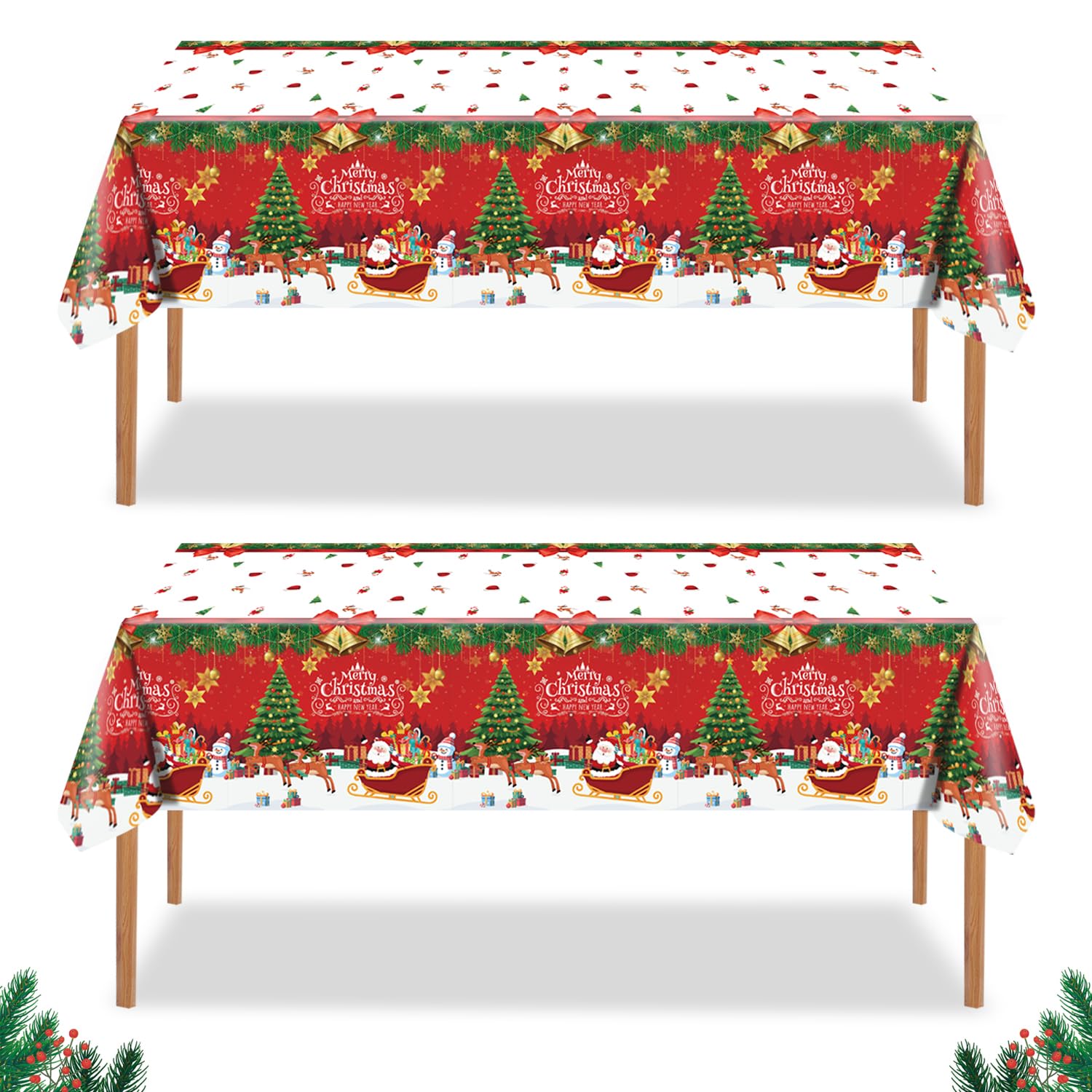 Christmas Tablecloth 2 Pack,137x274cm Christmas Party Tablecloth Red ...