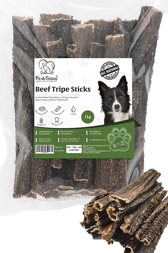 PAWLICIOUS 1 Kg Bag Dried Buffalo Beef Tripe Sticks for Dog Snacks, 100% Natural Air Dried Dog ...
