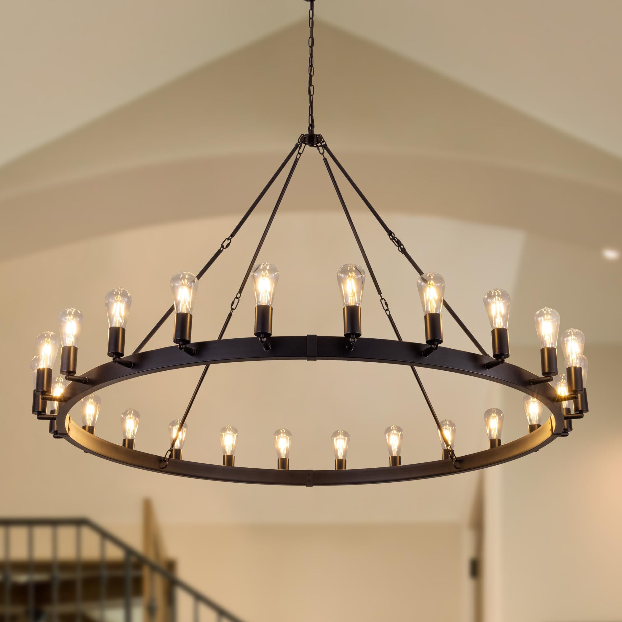 TOCHIC 60 Inch Large Black Chandelier, Modern Farmhouse Wagon Wheel ...