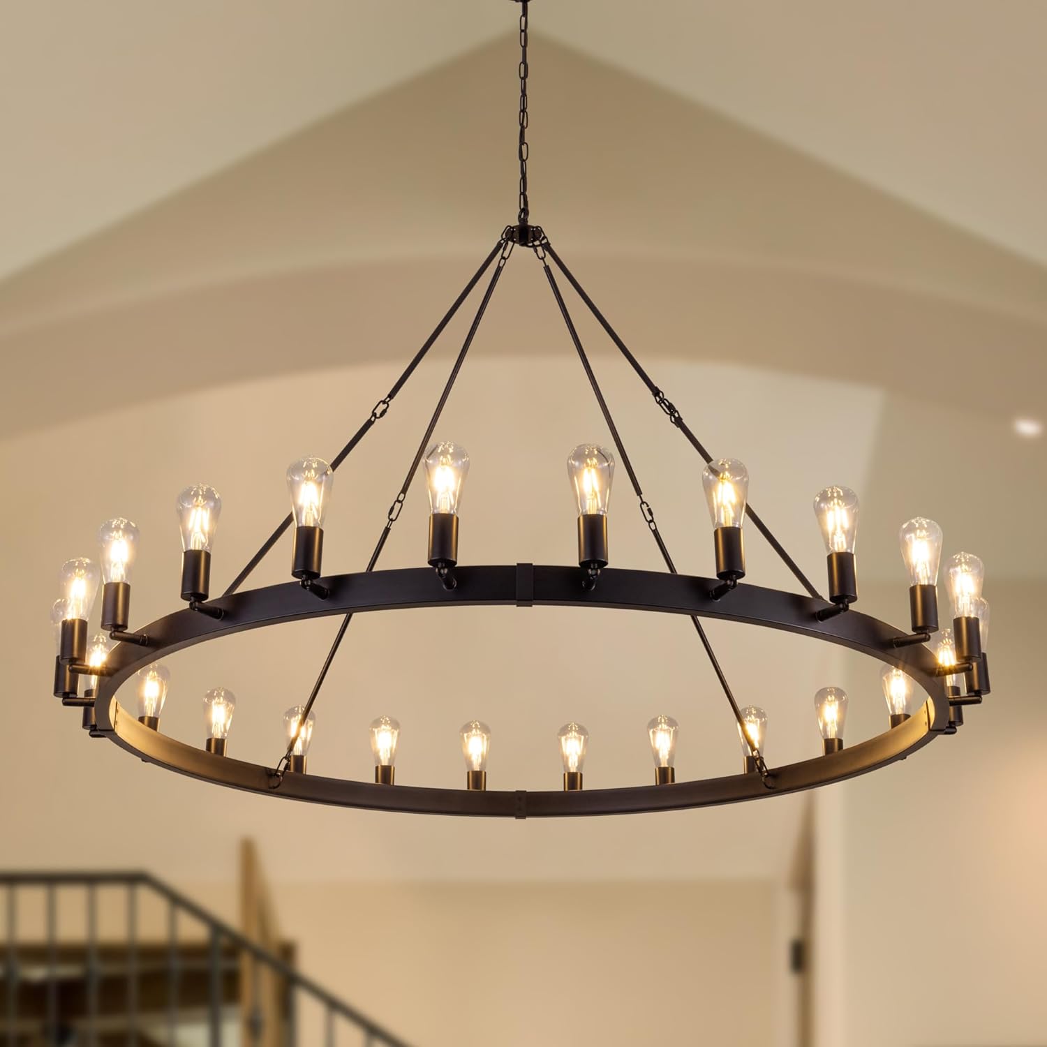 TOCHIC 60 Inch Large Black Chandelier, Modern Farmhouse Wagon Wheel ...